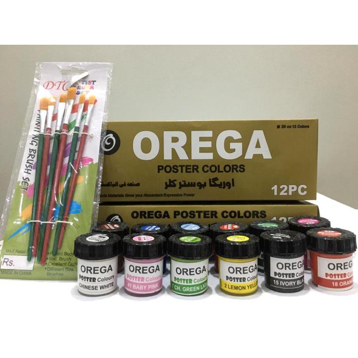12 Orega Poster Color With 6 Piece Imported Paint Brush Set 12 ...
