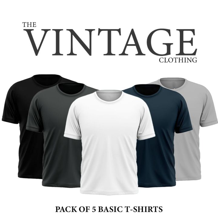 The Vinatage Clothing pack of 5 multicolour plain half sleeves Tshirt ...