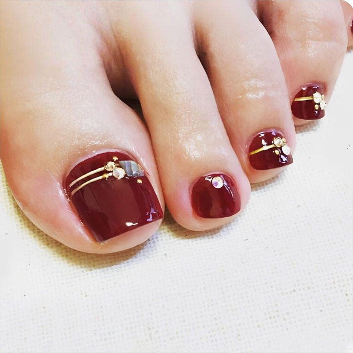 JJP185-B3 24pcs Press on Toenails Red False Toe Nails with Rhinestone ...