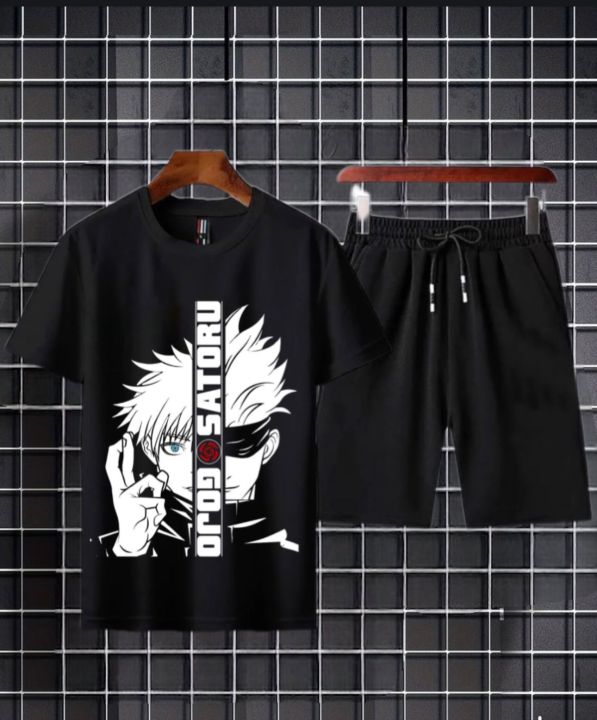 Black Gojo Satoru Anime Printed Cotton Half Sleeves O Neck Short ...