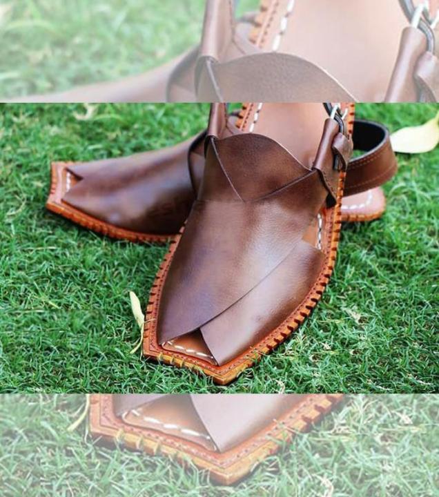 Texture Brown Leather Peshawari Chappal For Men | Daraz.pk