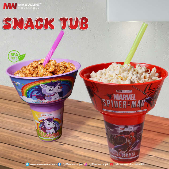 Snack Tub Convenient bowl with Attached Beverage Glass Snack & Sip ...