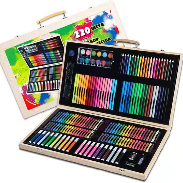 WAODEALS_ 220 PCS WOODEN CASE ART PANTING SET COLORS KIDS EDUCATION ...