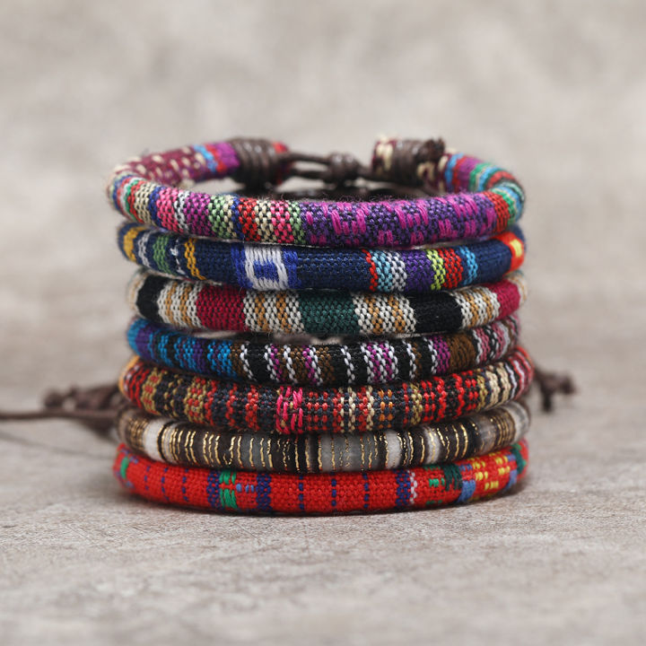 Qingwen New Ethnic Style Bracelet Colorful Cotton String Hand Woven ...