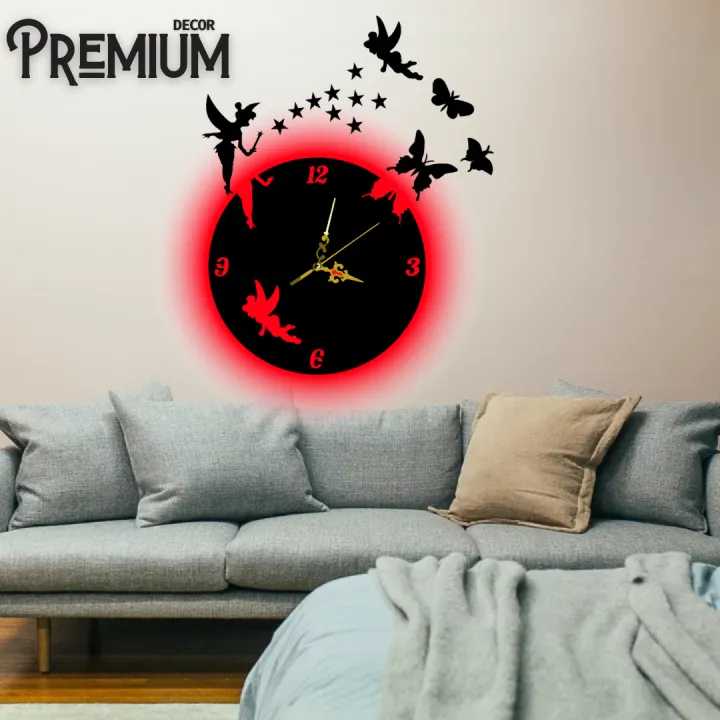 3D Fairy Wooden Wall Clock | Light Wall Clock | 3D Wooden Clock With ...