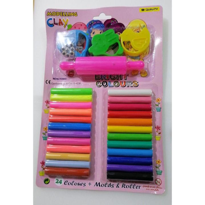 24 colors Beautiful clay for Kids with molds and Roller | Daraz.pk