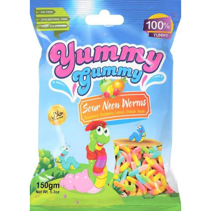 YUMMY GUMMY SOUR NEON WORMS 150g | Daraz.pk