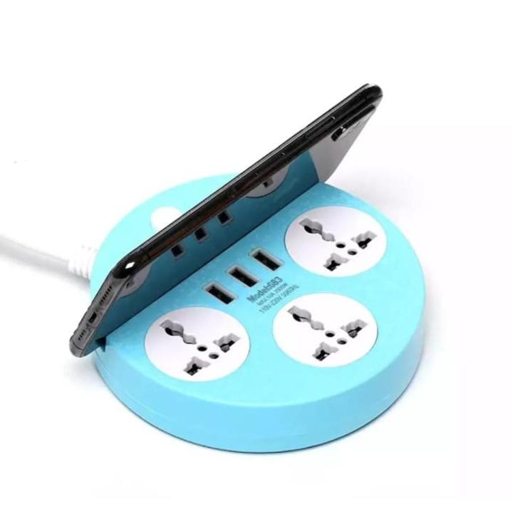 Extension Board Power Strip Multi Power Plug 3 USB Ports + 3 Sockets ...