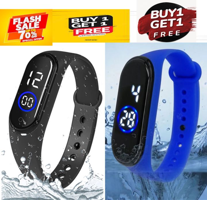 Pack of 2 Waterproof Black Color. Water proof M3 Touch Led Bracelet ...