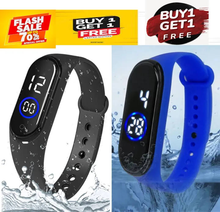 Pack of 2 Waterproof Black Color. Water proof M3 Touch Led Bracelet ...