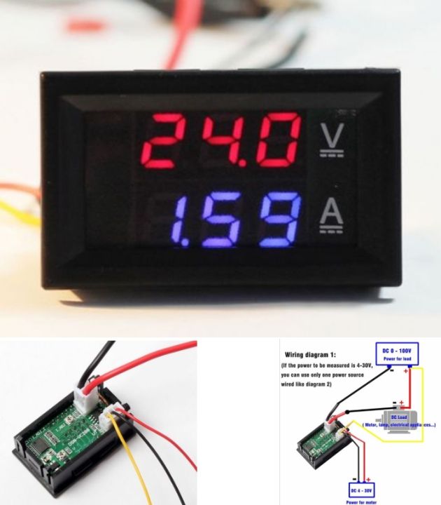 DC 0-100V 10A Voltmeter Ammeter Dual Color Display voltage and current ...
