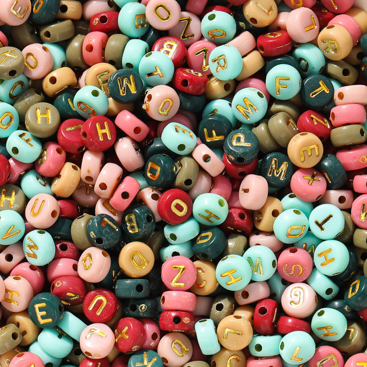 St. kunkka 100Pcs 7mm Acrylic Color Background Gold Letter Beads Can Be ...