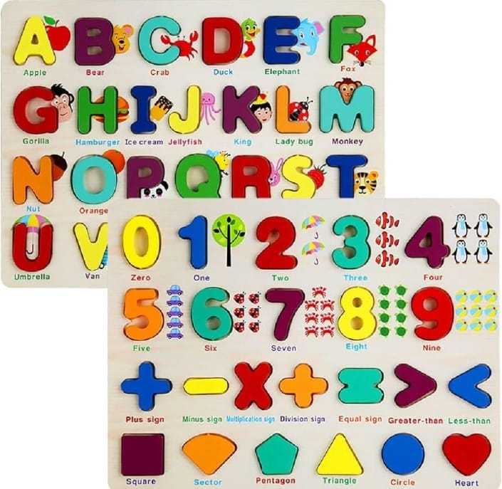 Wooden Alphabet Number Puzzle ABC Letters Sorting Board Blocks Shape ...
