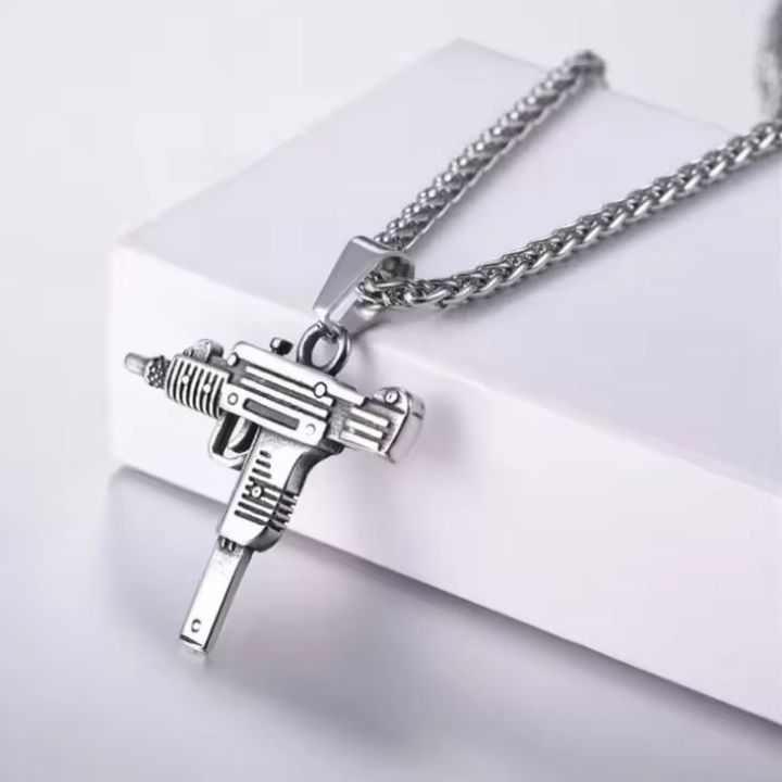 U7 Punk Rock Necklace UZI Rifle Shape Pendant & Chain Cool Men Jewelry ...