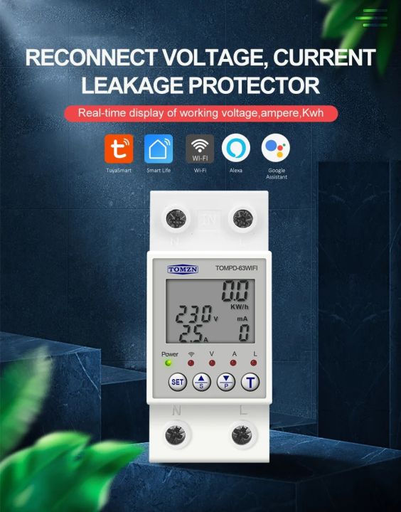 WIFI Smartmeter Breaker 63A Smartlife Reclosable Energy Meter Timer ...