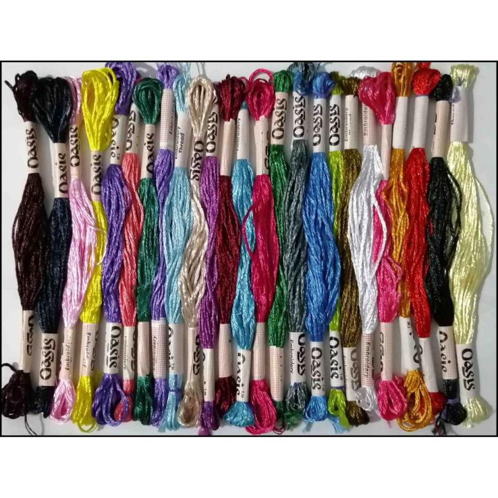 25 Oasis Skeins Viscose Metallic Solid Hand Embroidery Thread Basic ...