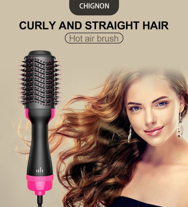 Hot Air Brush Multi-Function Hair Dryer Straightener Curler Comb One ...