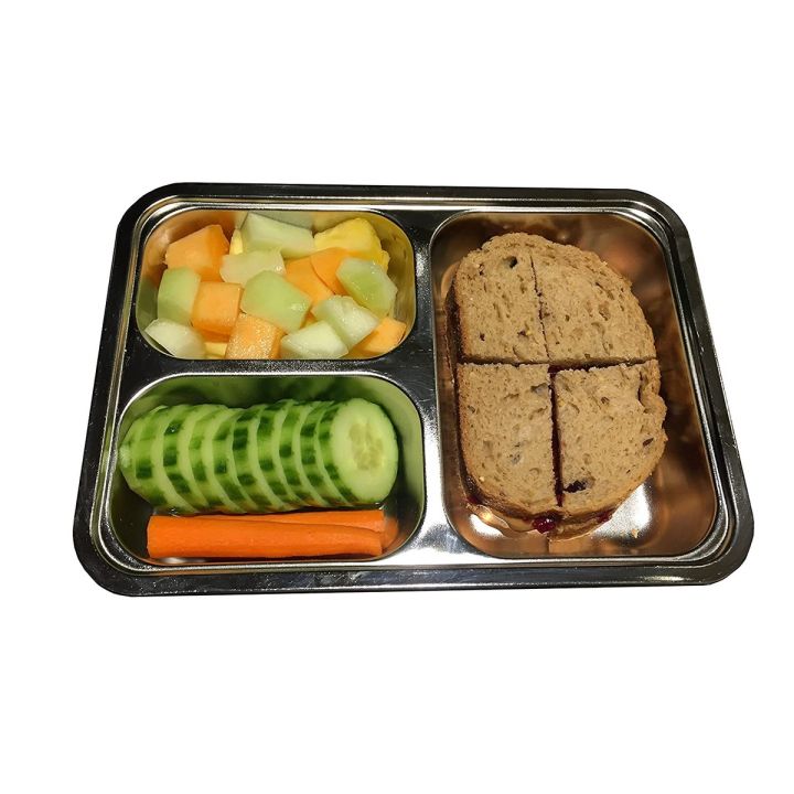 Stainless Steel Lunch Box with 3 Compartments, Eco-Friendly Leak-Proof ...