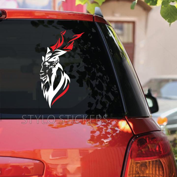 Markhor sticker for car back mirror (12x6 inch) White & Red color ...
