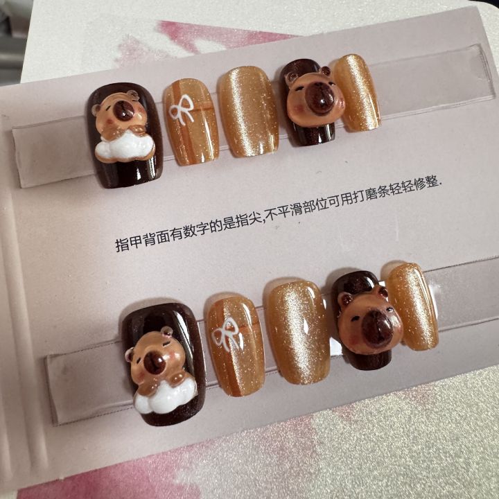 [Sleeping Bear] Pure Handmade Wearable Nail Nail Patch Semi-Handmade ...