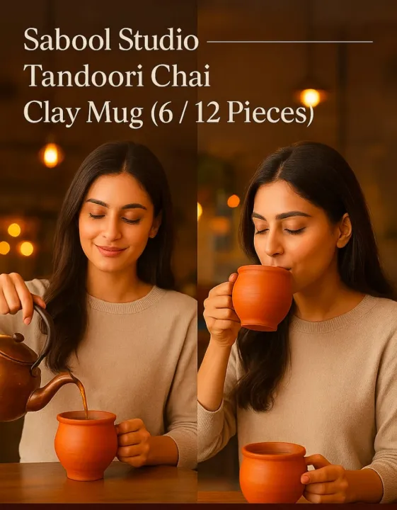 Pack of 7/9/12 Handmade Clay Tea Mugs with 1 Traditional Chabi Basket ...