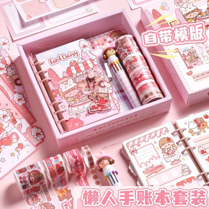 Cartoon Journal Book Suit Gift Box Cute Girl Makes Journal Stickers Goo ...
