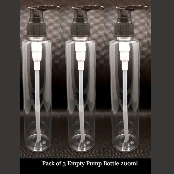 Pack of 3 - Clear Transparent Empty Plastic Pump Bottles 200ml -Travel ...