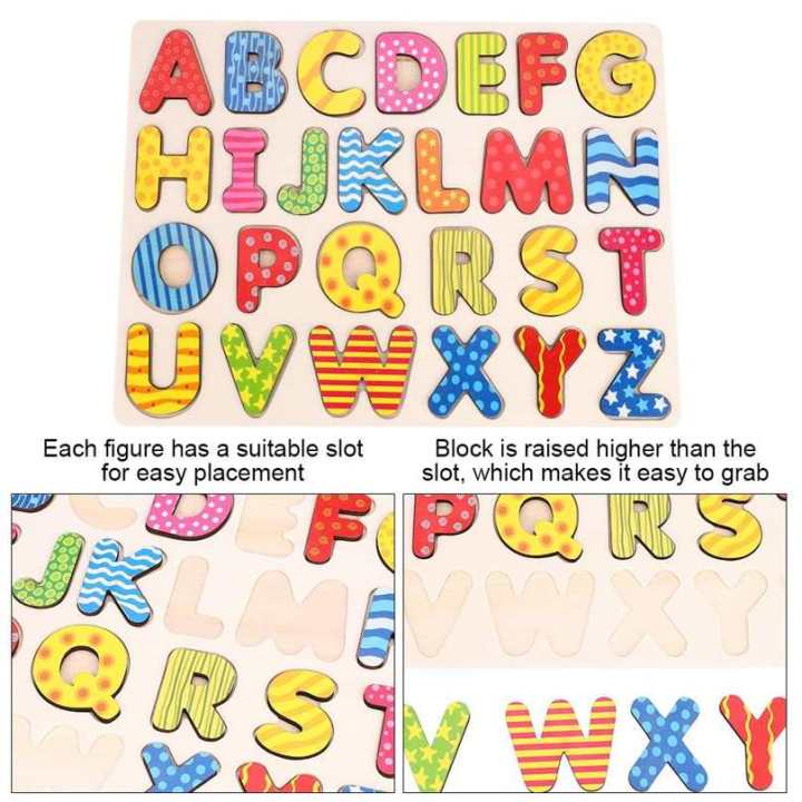 Baby Toy Wooden Puzzle Hand Grab Board Alphabet Educational Cartoon Set ...