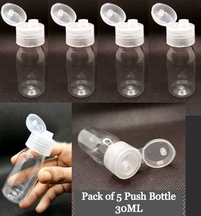 Pack of 5 Empty Plastic Bottles Push Transparent Flip Top Bottle 30ml ...