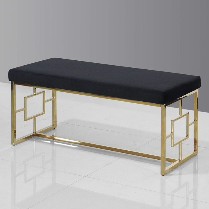 Gold-Plated Frame Tufted Backless Bench - Stylish Square Entryway Bench ...