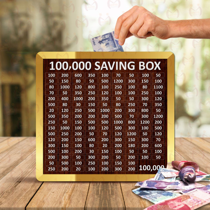 1 Lac (100,000 PKR) Saving Challenge Box – Acrylic & MDF Wooden Money ...