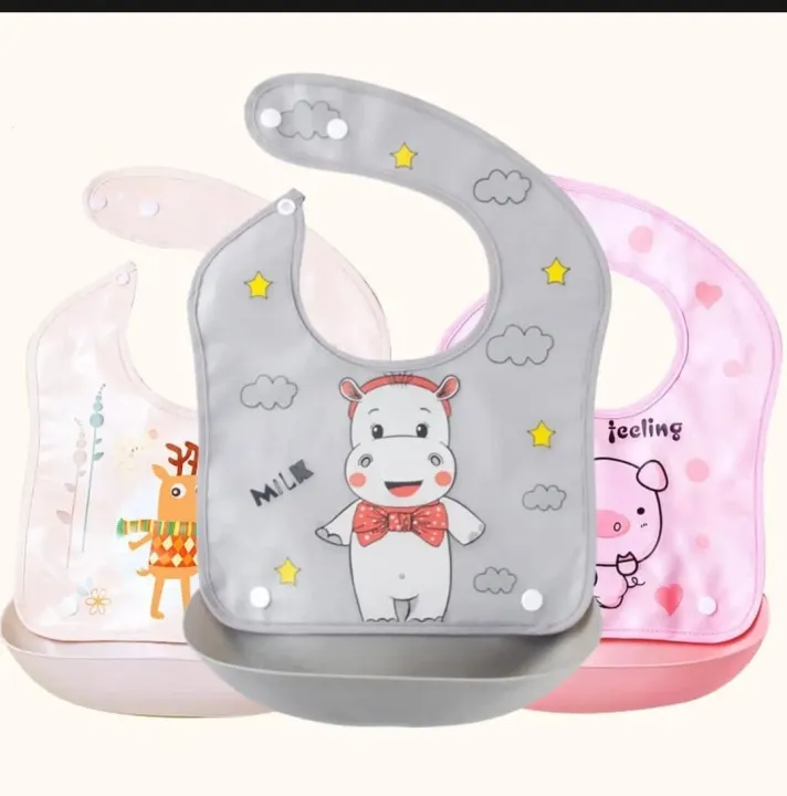 GP Waterproof Silicone Baby Bibs Cartoon Printed Adjustable Removable ...