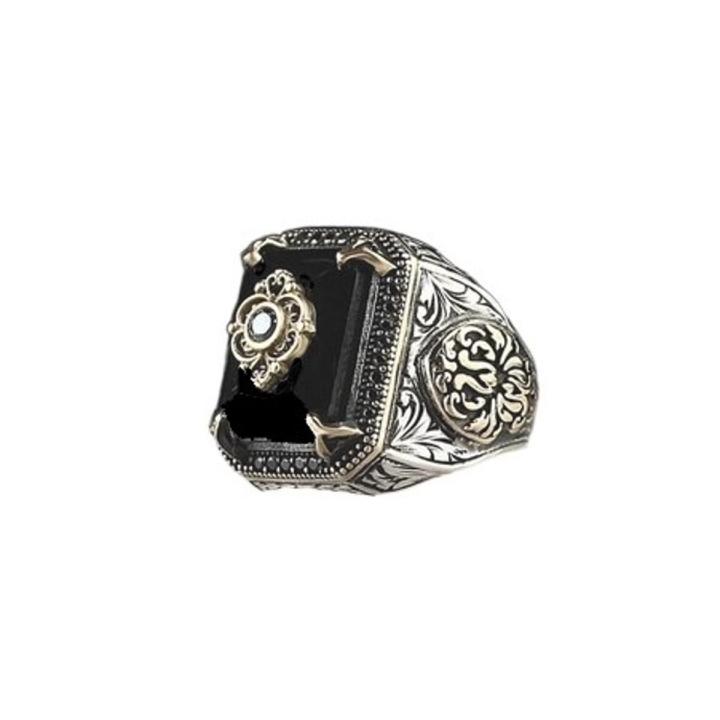 Turkish Style Sterling Silver Obsidian Emerald Ring Cocktail Rings ...