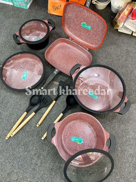 DONNOR Granite 15pc Diamond Cookware Set | Daraz.pk