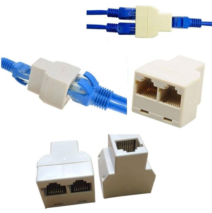RJ45 Jointer RJ45 Connector 3 Way Network Cable Adapter Splitter ...