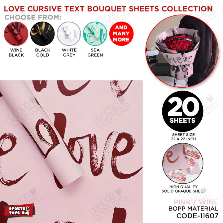 Love Cursive Text Style Flower Bouquet Sheet Collection, Flourish Sheet ...