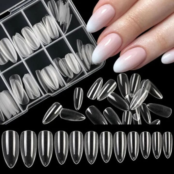 100pcs Almond Shape Transparent / White Color Artificial Nails Nails ...