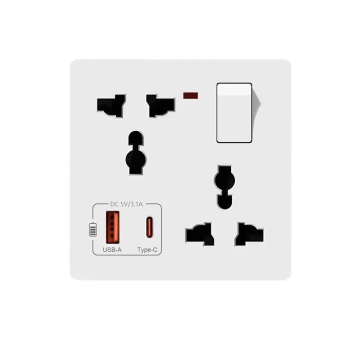 Universal Five-hole USB Wall Socket, Type-C Intelligent Quick Charging ...