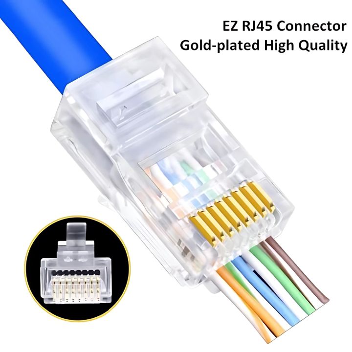 RJ45 Pass Through Connectors – 23AWG Cat6/Cat5e Shielded Modular Plugs, Gold-Plated 8P8C ...