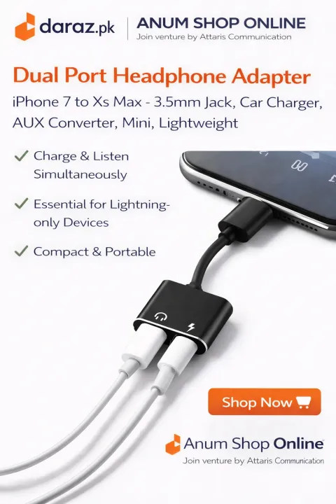 Dual Port Headphone Adapter, iPhone 7 to Xs Max - 3.5mm Jack, Car ...