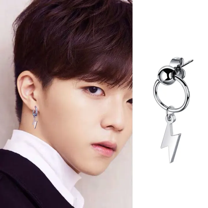 Qingwen Men's Titanium Steel lightning shape earrings for men set ear ...