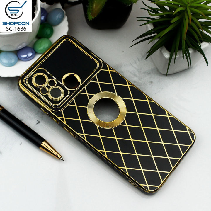 Xiaomi Redmi 12c / Golden Electroplating Rohmbus Pattern Case / Silk ...