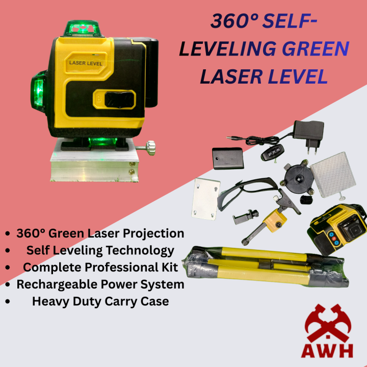 Laser Level Professional Green Laser Level 360° Kit – Self Leveling ...