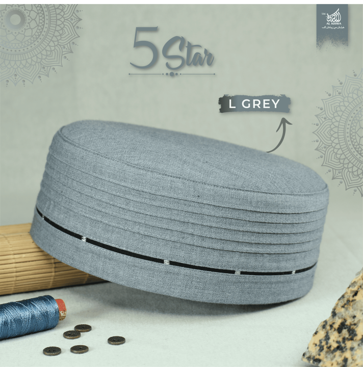 5 STAR LIGHT GREY Premium Quality Suiting Fabric Soft Namaz Topi Prayer ...