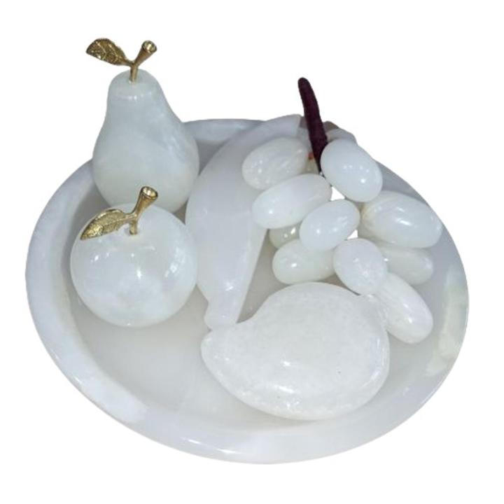 Marble Fruit Tray Set, Hand Crafted Decorative Onyx Round and Leaf ...