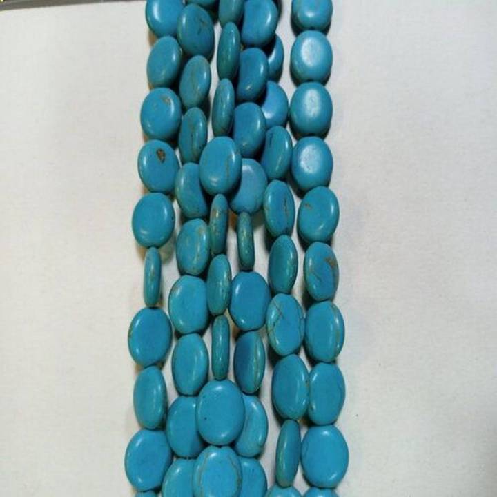 Firoza flat stone string in round shape shape shijri size is 10mm for ...