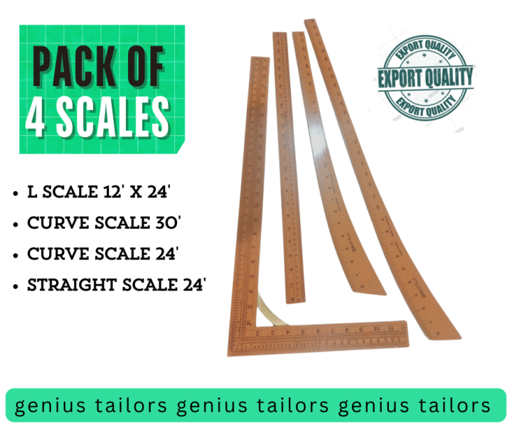 Pack of 4 (1 L Scale, 1 Straight Scale, and 2 Curve Scales) for Tailors ...