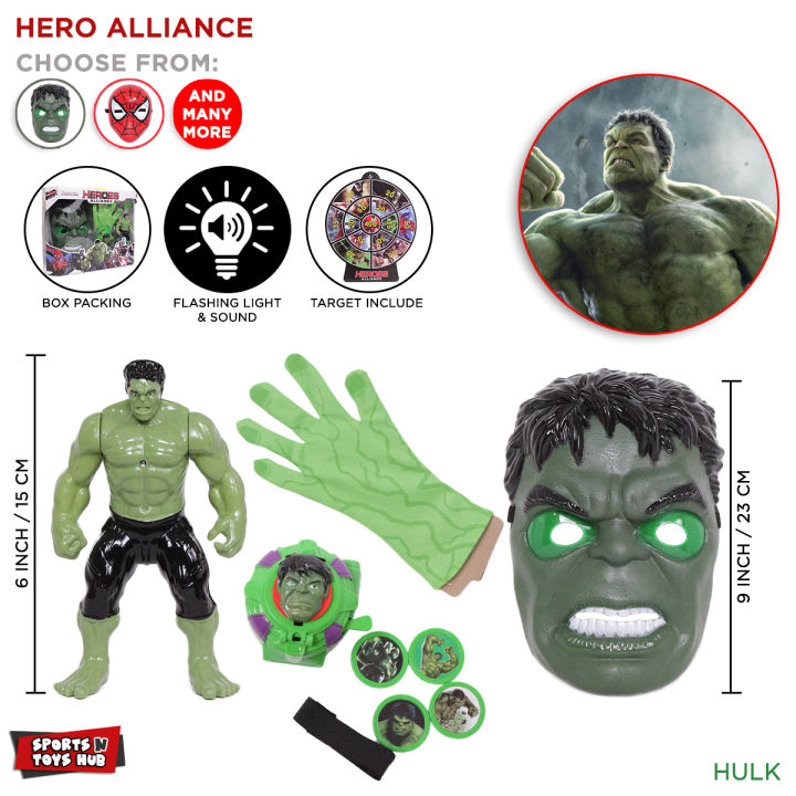 Avenger Marvel Superhero Hulk & Spiderman Wrist Launcher Toy, Face Mask ...