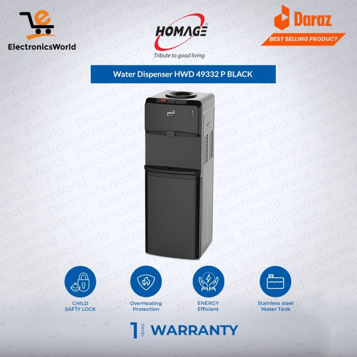 Homage Water Dispenser | HWD-49332P BLACK | 3 Taps - Stainless steel ...