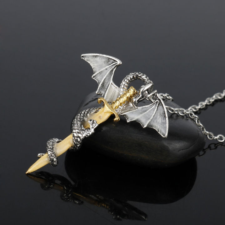 Stainless Steel Luminous Fly Dragon Sword Pendant Chain Necklace Mens ...